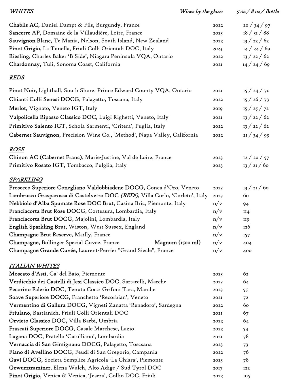 Roast wine list store
